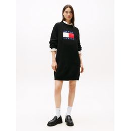 Tommy Jeans Damen Strickkleid "TJW FLAG SWEATER DRESS EXT", schwarz, Gr. XL, unifarben, Feinstrick, Obermaterial: 70% Polyacryl, 23% Polyamid, 5%