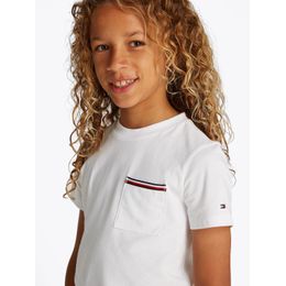 Tommy Hilfiger Jungen T-Shirt "POCKET TEE S/S", weiß, Gr. 4, unifarben, Single Jersey, Obermaterial: 100% Baumwolle, Shirts, mit Brusttasche