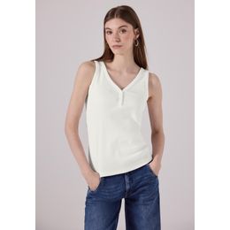 Damen T-Shirt, wei&szlig;, Gr. 42, STREET ONE STUDIO, unifarben, Web, 97% Baumwolle, 3% Elasthan, Shirts, mit V-Ausschnitt