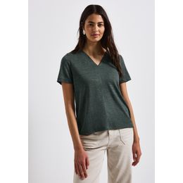 Street One Damen T-Shirt, grün, Gr. 38, unifarben, Jersey, Obermaterial: 80% Polyester, 20% Viskose, Shirts, mit V-Ausschnitt
