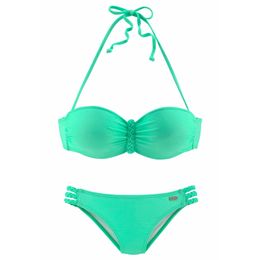 Buffalo Damen Bügel-Bandeau-Bikini, grün, Gr. 34, Flechtoptik, Polyamid, Bikini-Sets, trendiger Look, mit abnehmbaren Trägern, mit geflochtenen