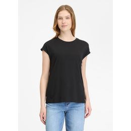 T-Shirt Ragwear "DIONA A", Damen, Gr. S, schwarz, Jersey, Obermaterial: 50% Baumwolle, 50% Modal, unifarben, regular fit h&uuml;ftbedeckend, Rundhals, angeschnitten Umschlagsaum, Shirts T-Shirt, mit &uuml;berschnittenen Schultern