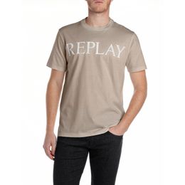 Replay Herren T-Shirt, weiß, Gr. S, bedruckt, Jersey, Obermaterial: 100% Baumwolle, Shirts, mit Logo-Frontprint