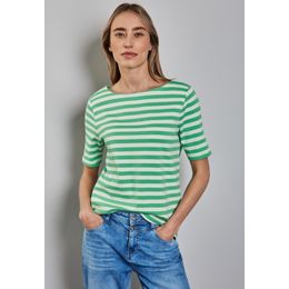 Street One Damen Rundhalsshirt, grün, Gr. 36, gestreift, Web, 100% Baumwolle, Shirts, aus reiner Baumwolle