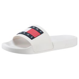 Tommy Jeans Damen Pantolette "Tommy Jeans FLAG POOL SLD ESS", Gr. 36, beige, Synthetik, Schuhe, Sommerschuh, Schlappen mit farbiger Logoflagge
