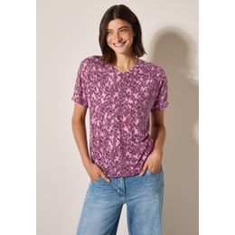 T-Shirt Cecil, Damen, Gr. XL (44), rosa (cherry blossom pink), Stoff, 65% Polyester, 35% Viskose, bedruckt, gerade normal, V-Ausschnitt, B&uuml;ndchen, Shirts T-Shirt, mit V-Ausschnitt