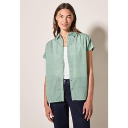 Kurzarmbluse Cecil, Damen, Gr. XL (44), grün (matcha grün), Web, 100% Baumwolle, gestreift, klassisch normal, V-Ausschnitt, Bündchen, Blusen, aus reiner Baumwolle