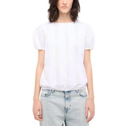 Mustang Damen Kurzarmbluse "Damen Style Assaria", wei&szlig;, Gr. 38, unifarben, Web, 100% Baumwolle, Blusen