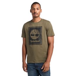 Timberland Herren T-Shirt "STACK LOGO Short Sleeve Tee", grün, Gr. M, Jersey, Obermaterial: 100% Baumwolle, Shirts