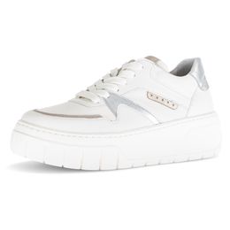 Gabor Damen Plateausneaker, Gr. 39, wei&szlig;, Nappaleder, kontrastfarbene Details, Schuhe, Schn&uuml;rschuh, Halbschuh, Freizeitschuh, Bes&auml;tze in Metallicoptik