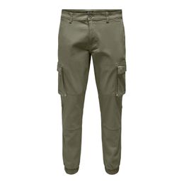 Only & Sons ONLY & SONS Herren Cargohose "ONSCAM STAGE CARGO CUFF LIFE 6687 NOOS", grün, Gr. 32, unifarben, Web, Obermaterial: 98% Baumwolle, 2% Elasthan, Hosen