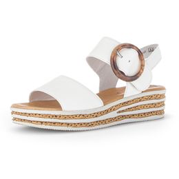 Gabor Damen Keilsandalette, Gr. 38, wei&szlig;, Glattleder, unifarben, Schuhe, Sommerschuh, Riemchensandale, Klettverschluss unter der Zierschnalle