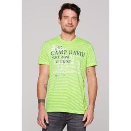 CAMP DAVID Herren Rundhalsshirt, grün, Gr. M, bedruckt, gestreift, Material: Grundmaterial: 100% Polyester, Ausbrenner: 100% Baumwolle, Shirts, mit