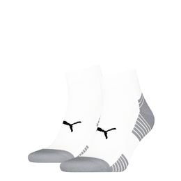 Puma Herren Kurzsocken "Puma UNISEX SPORT CUSHIONED QUARTER 2P", Gr. 43, wei&szlig;, Materialmix, Socken, Rippenb&uuml;ndchen, optimierte D&auml;mpfung f&uuml;r
