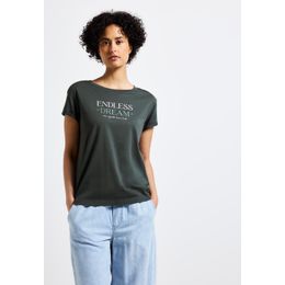 Street One Damen T-Shirt, grün, Gr. 36, bedruckt, Web, 50% Baumwolle, 50% Modal, Shirts, mit Rundhalsausschnitt