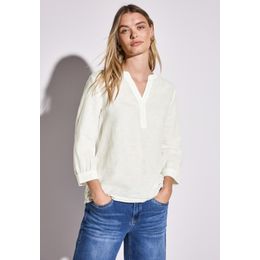 Street One Damen Klassische Bluse, weiß, Gr. 42, unifarben, Web, 60% Leinen, 40% Baumwolle, Blusen, mit 3/4 Ärmeln