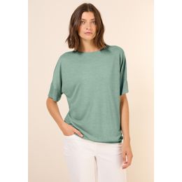 T-Shirt Cecil, Damen, Gr. L (42), gr&uuml;n (matcha gr&uuml;n), Stoff, 55% Polyester, 45% Viskose, unifarben, comfort fit normal, U-Boot-Ausschnitt, B&uuml;ndchen, Shirts T-Shirt, mit Elastiksaum