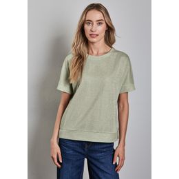 Street One Damen Rundhalsshirtdusty milky grün, Gr. 38, unifarben, Stoff, 69% Viskose, 18% Polyester, 13% Metallfasern, Shirts, mit Seitlichen