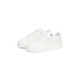 Tommy Hilfiger Damen Plateausneaker "MODERN COURT SNEAKER LTHR", Gr. 41, weiß, Leder, Schuhe, Freizeitschuh, Halbschuh, Schnürschuh mit Kontrast-Logo