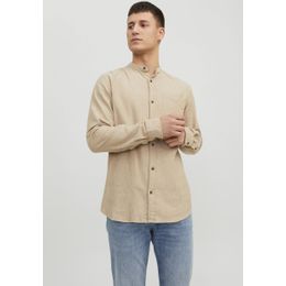 Jack & Jones JACK & JONES Herren Langarmhemd "JJEBAND MELANGE SHIRT LS SN", beige, Gr. S, unifarben, Web, Obermaterial: 100% Baumwolle, Hemden