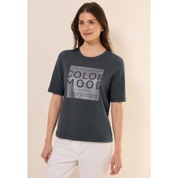 T-Shirt Cecil, Damen, Gr. L (42), grau (volcanic grau), Stoff, 63% Modal, 35% Baumwolle, 2% Elasthan, bedruckt, comfort fit normal, Rundhals, B&uuml;ndchen, Shirts T-Shirt, mit Rundhalsausschnitt