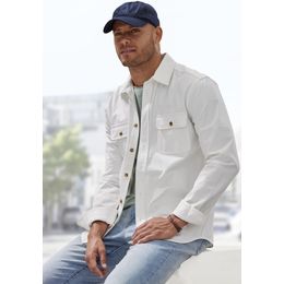 John Devin Herren Langarmhemd, weiß, Gr. M, unifarben, Twill, Obermaterial: 100% Baumwolle, Hemden, Overshirt aus reiner Baumwolle, mit aufgesetzten