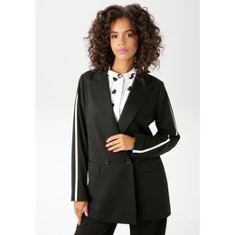 Aniston CASUAL Damen Longblazer, schwarz-wei&szlig;, Gr. 36, unifarben mit Farbeinsatz, Jersey, Obermaterial: 82% Polyester, 15% Viskose, 3% Elasthan.