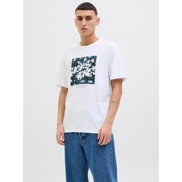 Jack & Jones JACK & JONES Herren Print-Shirt "JJHAWAII SHAPE TEE SS CREW NECK", wei&szlig;, Gr. XS, bedruckt, Jersey, Obermaterial: 100% Baumwolle, Shirts