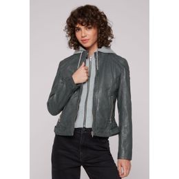 SOCCX Damen Lederjacke, grün, Gr. S, unifarben, Material: 100% Leder, Material Kapuze: 55% Baumwolle, 45% Polyester, Futter Rumpf: 100% Baumwolle,