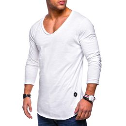 behype Herren Langarmshirt "NUKE L/S", wei&szlig;, Gr. S, unifarben, 100% Baumwolle, Shirts, mit V-Ausschnitt