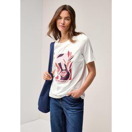 Cecil Damen T-Shirt, wei&szlig;, Gr. M, bedruckt, unifarben, Jersey, Obermaterial: 50% Baumwolle, 50% Modal, Shirts, mit Print