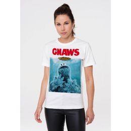 logoshirt Damen T-Shirt "Sesamstra&szlig;e Kr&uuml;melmonster &ndash; GNAWS", wei&szlig;, Gr. XL, unifarben, 100% Baumwolle, Shirts, mit coolem Print