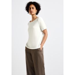 Street One Damen T-Shirt, wei&szlig;, Gr. 38, unifarben, Stoff, 56% Polyester, 44% Viskose, Shirts, mit U-Boot-Ausschnitt
