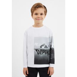 Gulliver Jungen Langarmshirt, wei&szlig;, Gr. 128, bedruckt, 95% Baumwolle, 5% Elasthan, Shirts, mit gro&szlig;em Fotodruck