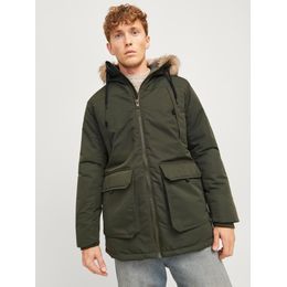 Jack & Jones JACK & JONES Herren Parka "JJECONSTRUCT FAUX FUR PARKA SN", grün, Gr. S, unifarben, Web, Obermaterial: 100% Polyester, Jacken