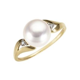 Firetti Damen Perlenring "Schmuck Geschenk Gold 333 Fingerring Damenring Perle", 19, 0,02 P2 = erkennbare Einschlüsse, Diamanten Gelbgold 333 Perlen,