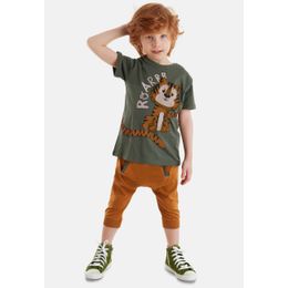 DENOKIDS Jungen Hausanzug "Roar Tiger", Gr. 116, gr&uuml;n, 95% Baumwolle, 5% Elasthan, animal-print, Basic, Homewear-Sets, mit Tiger-Print