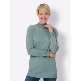 Classic Basics Damen Stehkragenpullover "Longpullover", gr&uuml;n, Gr. 40, gemustert, mehrfarbig, meliert, 100% Polyacryl, Pullover