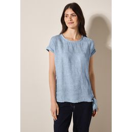 Kurzarmbluse Cecil, Damen, Gr. L (42), blau (chambray forever blau), Web, 100% Leinen, unifarben, normal normal, Rundhals, Umschlagbund, Blusen, Rundhalsausschnitt