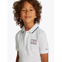 Tommy Hilfiger Jungen Poloshirt "TOMMY FLAG HILFIGER POLO REG SS", weiß, Gr. 3, unifarben, Single Jersey, Obermaterial: 100% Baumwolle, Shirts, mit
