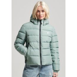 Superdry Damen Steppjacke "HOODED SPIRIT SPORTS PUFFER", grün, Gr. M, kontrastfarbene Details, unifarben, Web, Obermaterial: 100% Polyester, Jacken,