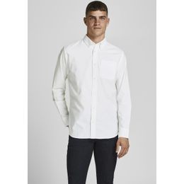 Jack & Jones JACK & JONES Herren Langarmhemd "BROOK OXFORD", weiß, Gr. XXL, gemustert, Web, Obermaterial: 96% Baumwolle, 4% Elasthan, Hemden, mit Button-Down