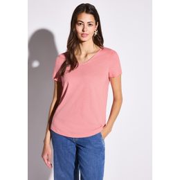 Street One Damen T-Shirtblush peach, Gr. 42, unifarben, Web, 50% Baumwolle, 50% Modal, Shirts, mit V-Ausschnitt