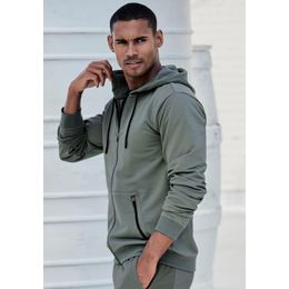 Le Jogger Herren Kapuzensweatjacke, grün, Gr. S, bedruckt, unifarben, Obermaterial: 50% Polyester, 45% Baumwolle, 5% Elasthan, Sweatjacken, mit