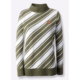 Casual Looks Damen Stehkragenpullover "Stehkragen-Pullover", gr&uuml;n, Gr. 40, gemustert, gestreift, mehrfarbig, 50% Baumwolle, 50% Polyacryl, Pullover
