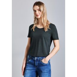 Street One Damen V-Shirt, grün, Gr. 36, unifarben, Web, 50% Baumwolle, 50% Modal, Shirts, mit V-Ausschnitt