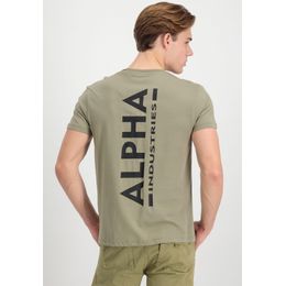 Herren Rundhalsshirt "Backprint T", grün, Gr. L, Alpha Industries, bedruckt, Single Jersey, Obermaterial: 100% Baumwolle, Shirts