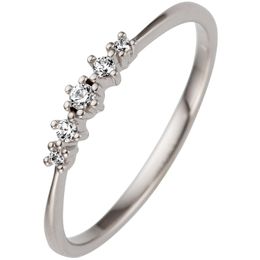 Jobo Damen Fingerring, 52, SI = kleine Einschlüsse, Diamanten Weißgold 585, weiß, Diamanten, Weißgold 585, Fingerringe, schmal 585 Weißgold mit 5