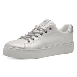 Tamaris Damen Plateausneaker, Gr. 38, wei&szlig;, Lederimitat, Schuhe, Freizeitschuh, Halbschuh, Schn&uuml;rschuh, Kontrastbesatz an der Ferse
