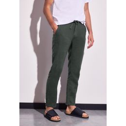 Street One MEN Herren Chinohose, gr&uuml;n, Gr. 34, unifarben, Stoff, 100% Leinen, Hosen, Elastikbund mit Tunnelzug